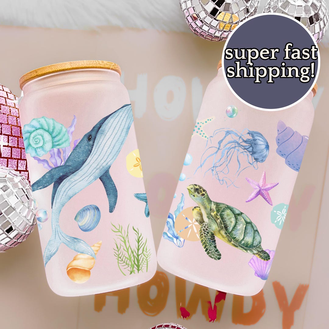 Ocean Cup, Ocean Frosted Glass Tumbler, Ocean Marine Life Coffee Cup ...