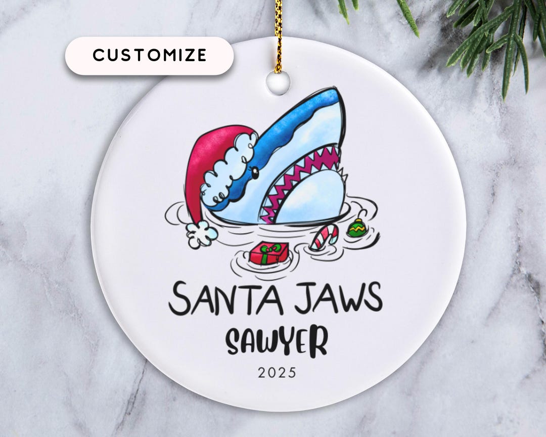 Santa Jaws Ornament, Shark Christmas Ornament, Boy Christmas Ornament ...