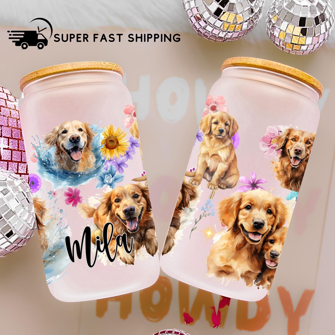 Golden Retriever Beer Can Glass, Dog Mom Gift, Golden Retriever Coffee ...