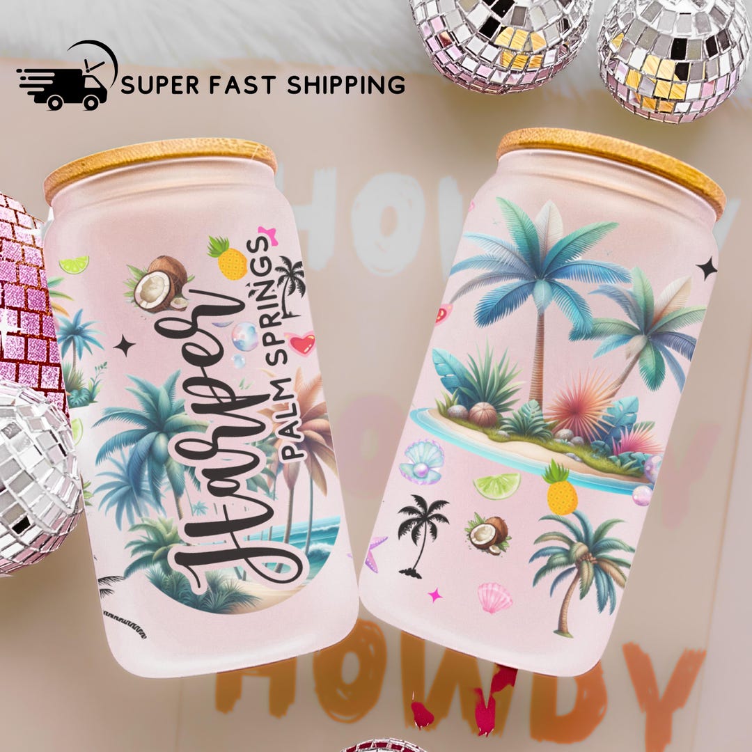 Palm Tree Cups, Palm Tree Vacation Cups, Palm Tree Glass Coffee Cup ...