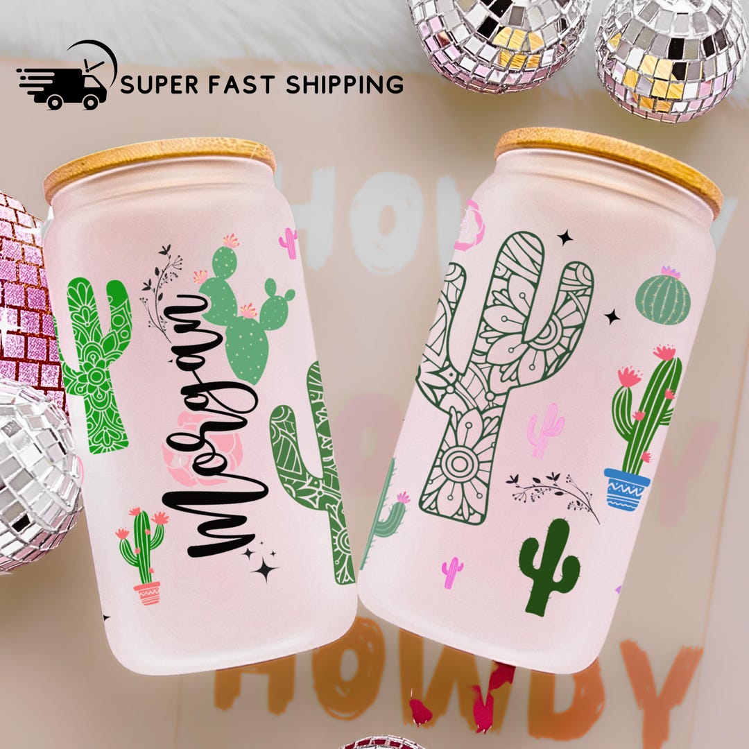 Cactus Frosted Cup With Lid and Straw, Trendy Cactus Iced Coffee Glass ...