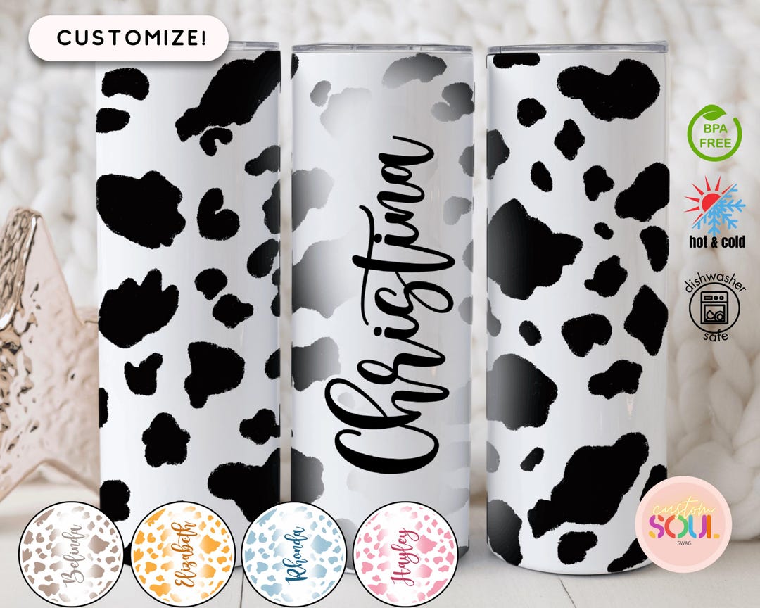 Cow Print Tumbler, Western Cow Print Cup With Name, Custom Cow Print ...