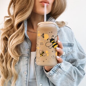 Bee Frosted Tumbler, Bee Kind, Bee Different, Queen Bee Honeycomb Frosted Cup, Bee Iced Coffee ...