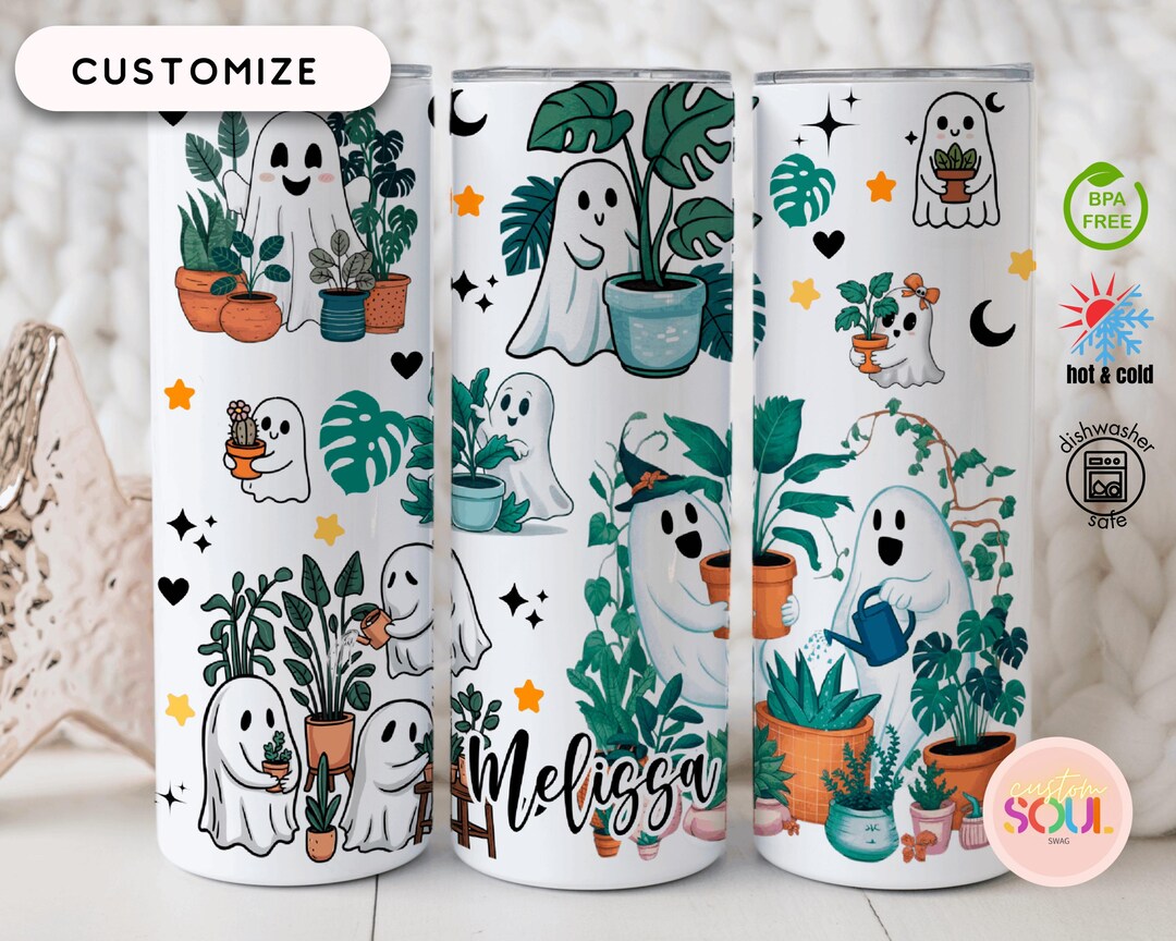 Funny Plant Ghost Tumbler, Halloween Plant Lady Cup, Plant Lover Gift ...