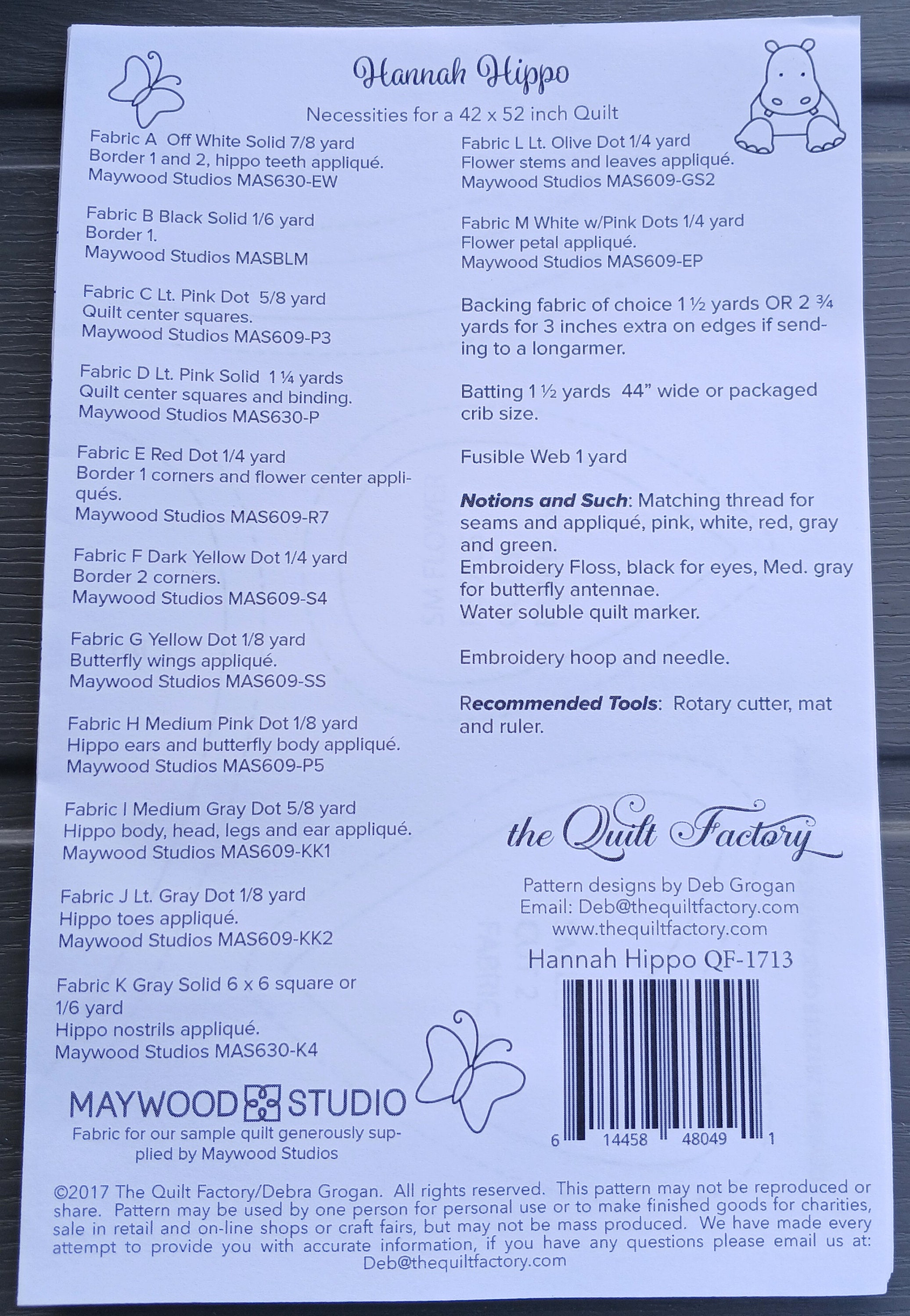 Hannah Hippo Applique Quilt Pattern for Baby by the Quilt Factory c ...