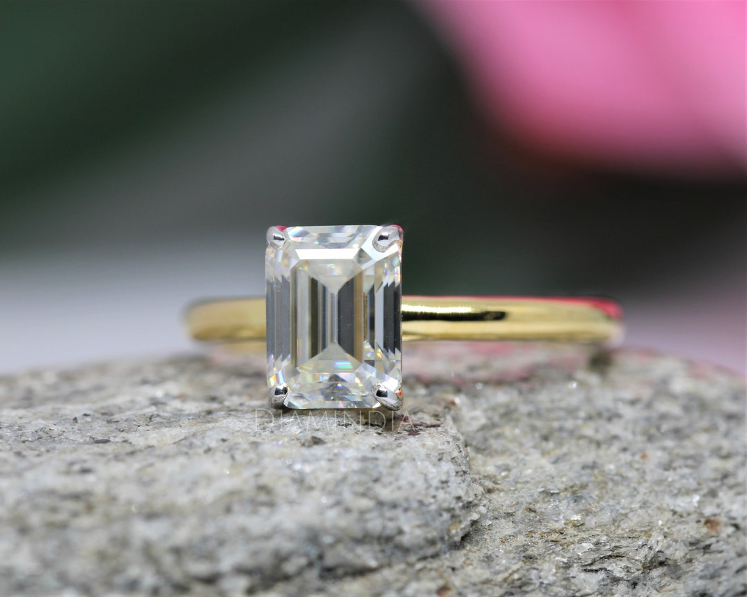 1 Ct Emerald Cut Moissanite Engagement Ring Classic Emerald - Etsy