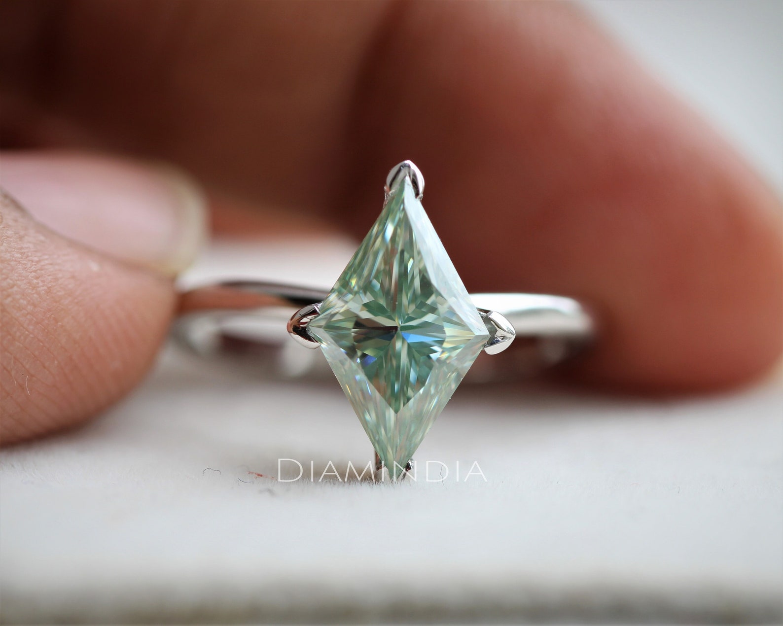 Blue Green Moissanite Engagement Ring for Women, Unique Kite Shaped ...