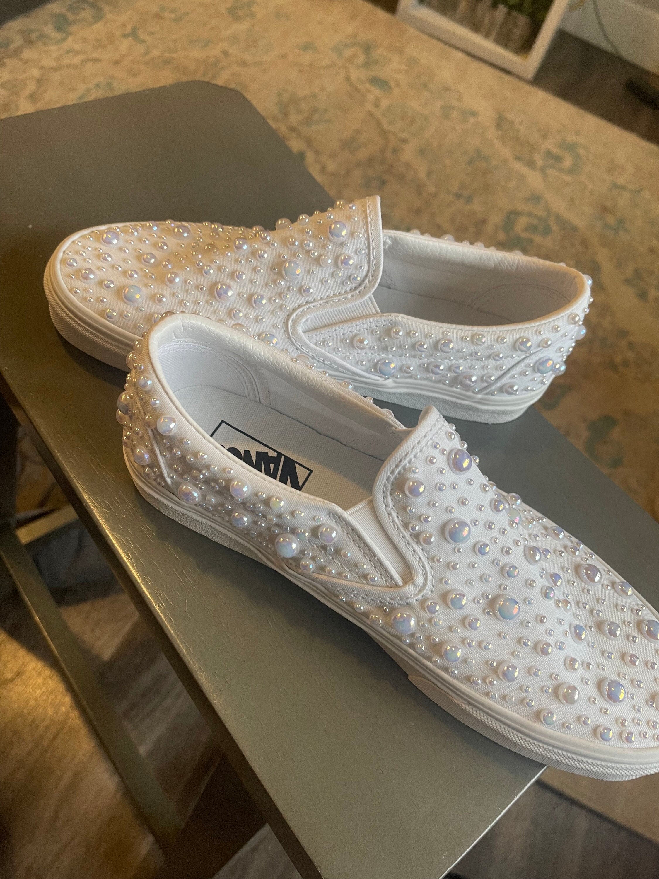 Custom Pearl Classic Slip on Vans - Etsy