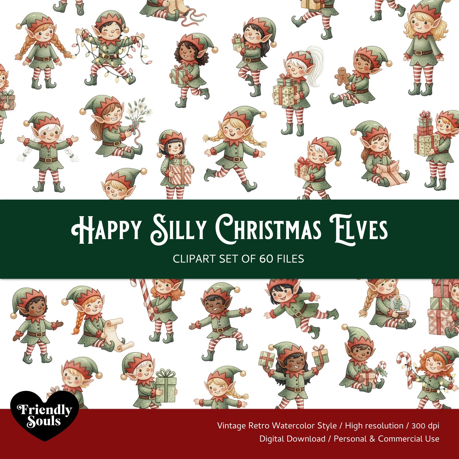 Watercolor Christmas Elves Clipart | 60 Cute Elf Pngs | Holiday ...