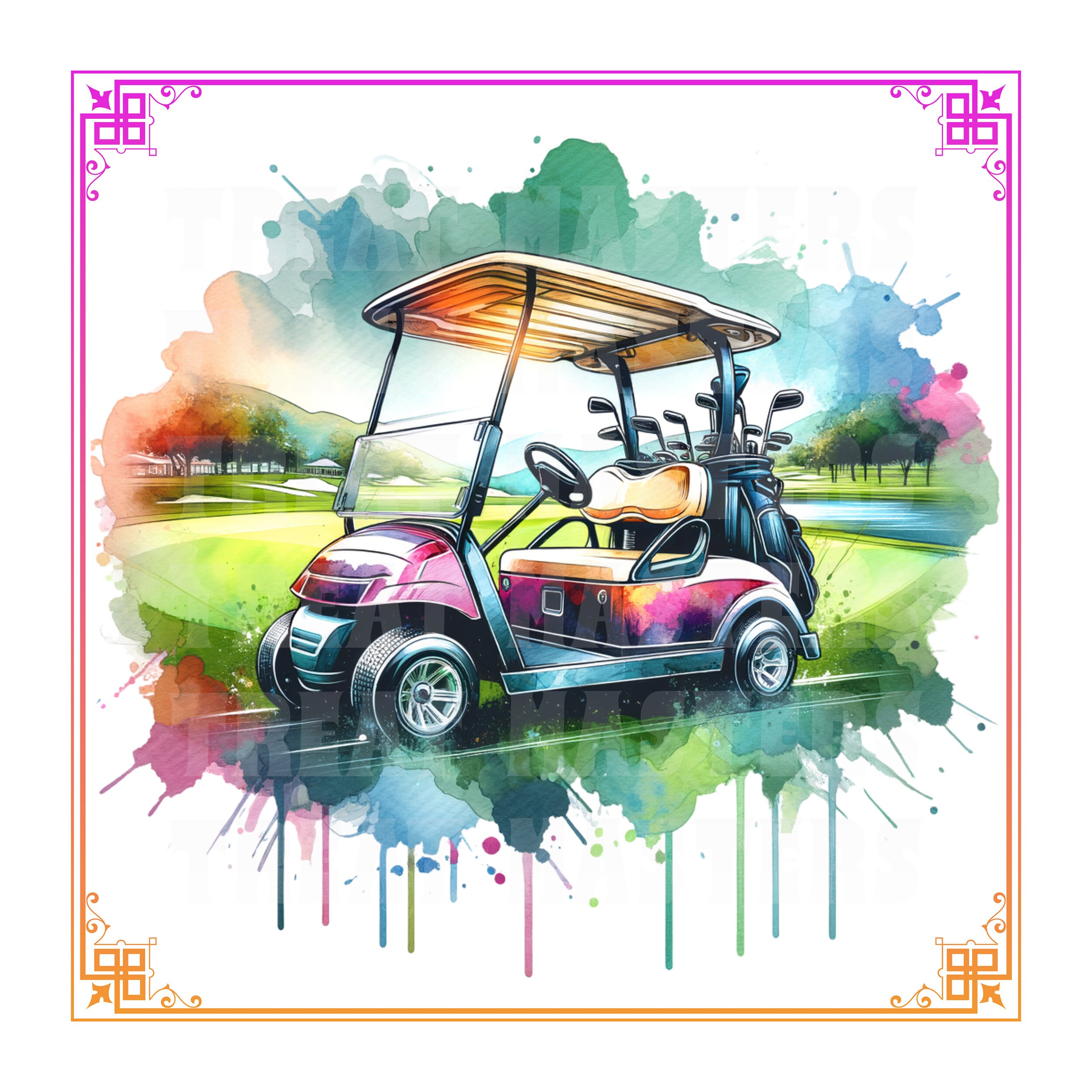 Watercolour Golf Cart Clipart Club Golfer Ball Tee Bag Cart PNG SVG ...