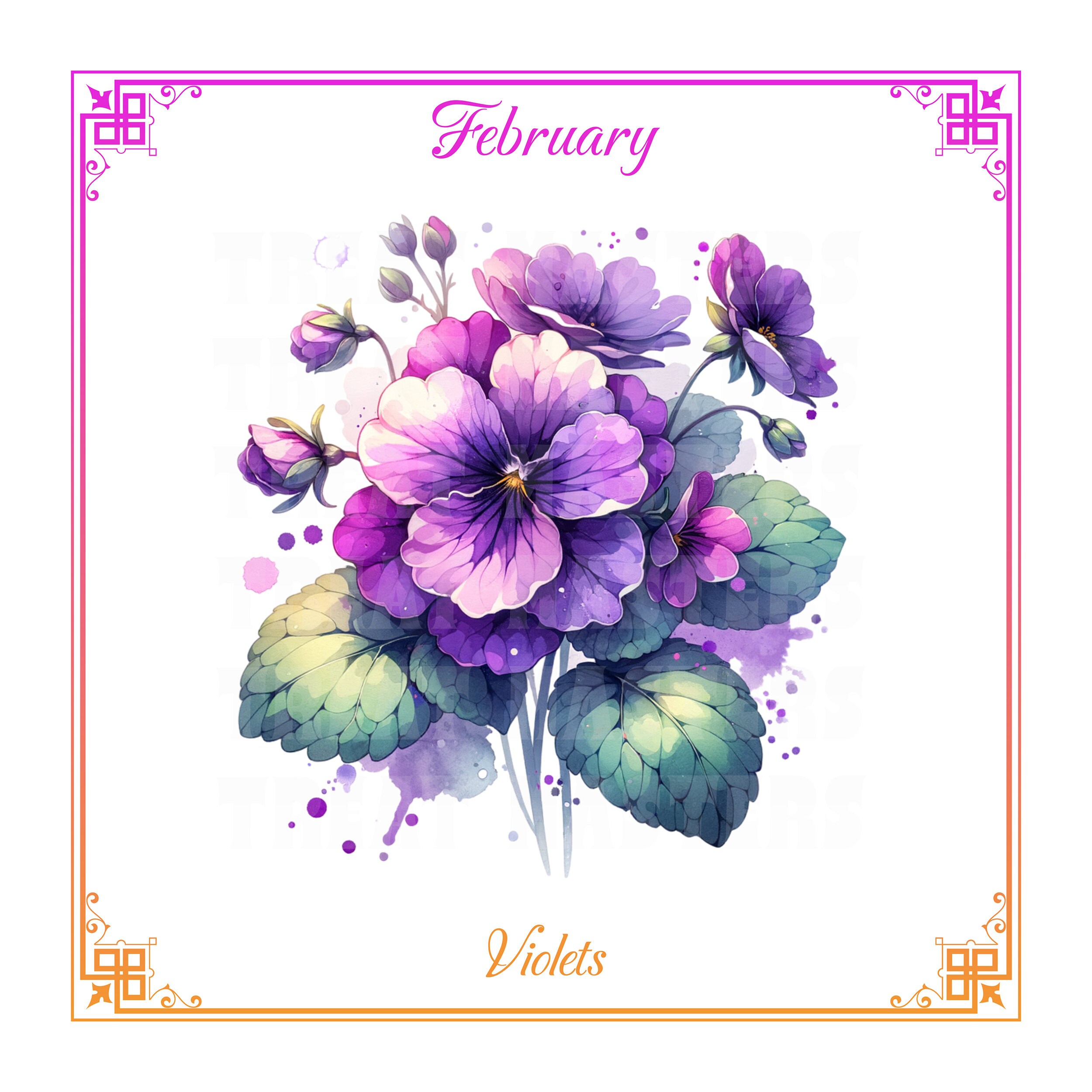 February Birth Month Flower Watercolour Clipart PNG SVG Image Violets ...