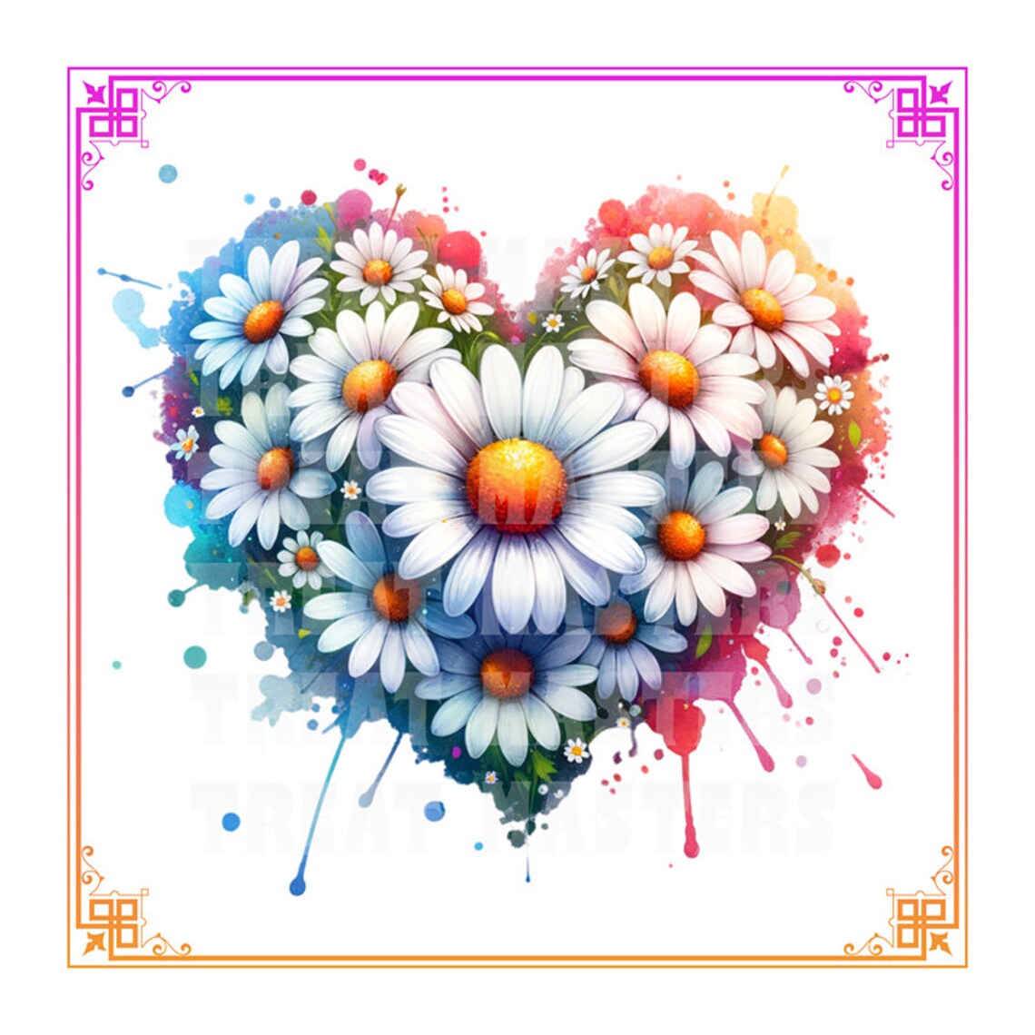 April Birth Month Daisy Flower Heart Watercolour Clipart PNG SVG Image ...