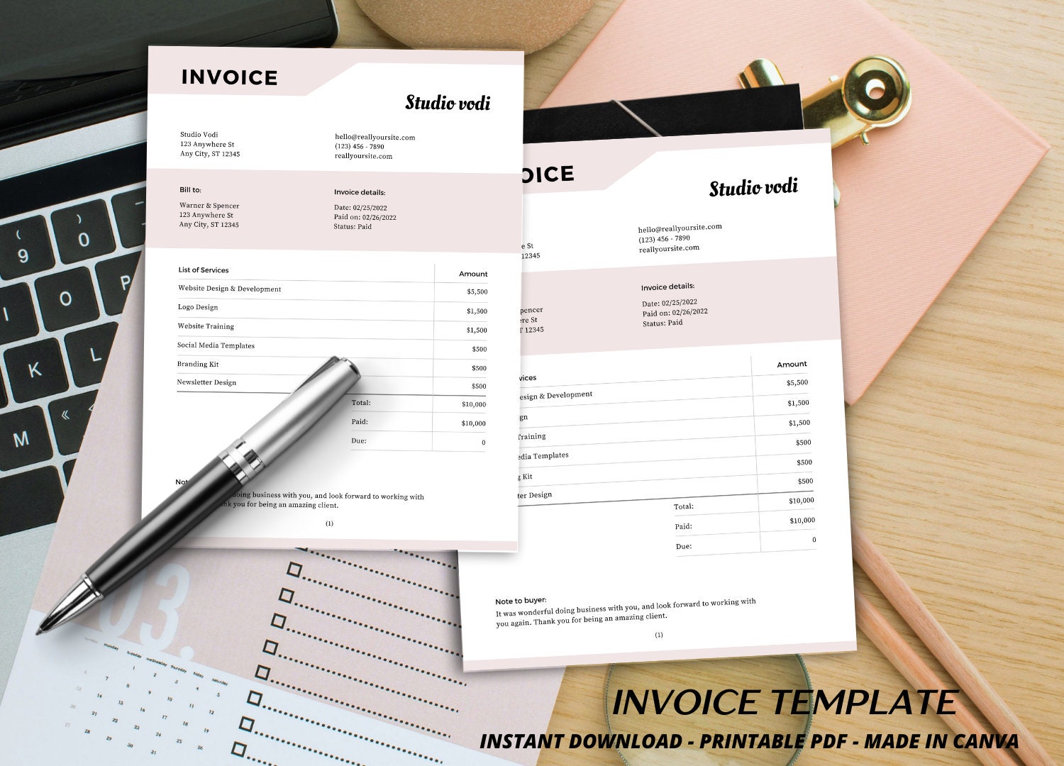 White and Pink Invoice Letter Template .pdf, Minimalist Professional ...