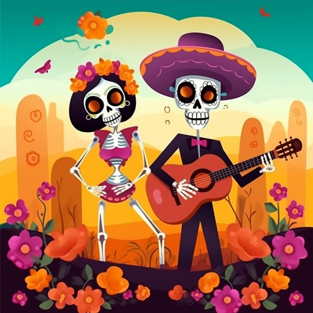 Printable Mexican Day of the Dead Cartoon - Etsy