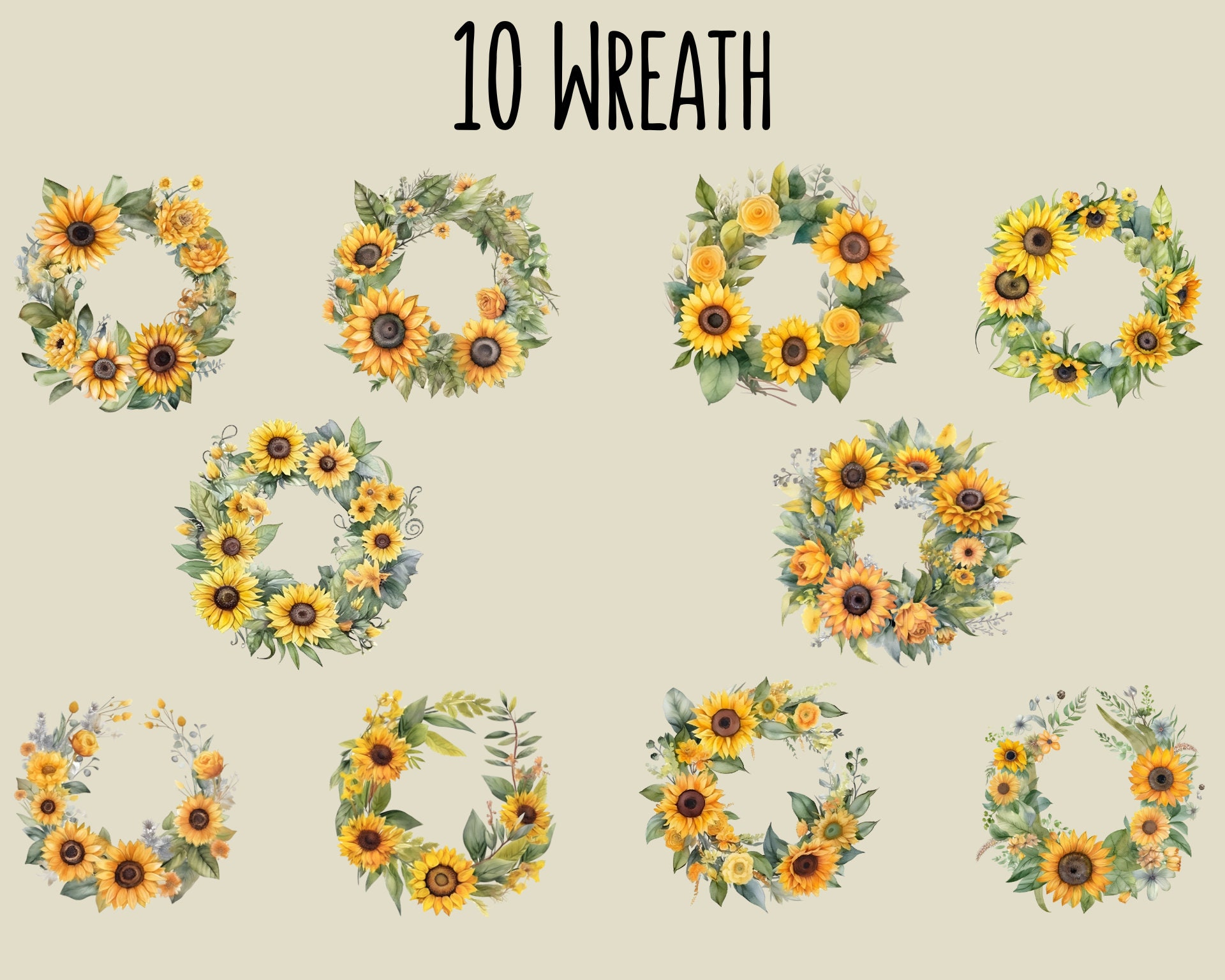 50 Sunflowers Clipart Bundle Watercolor Sunflower Transparent PNG Fall ...