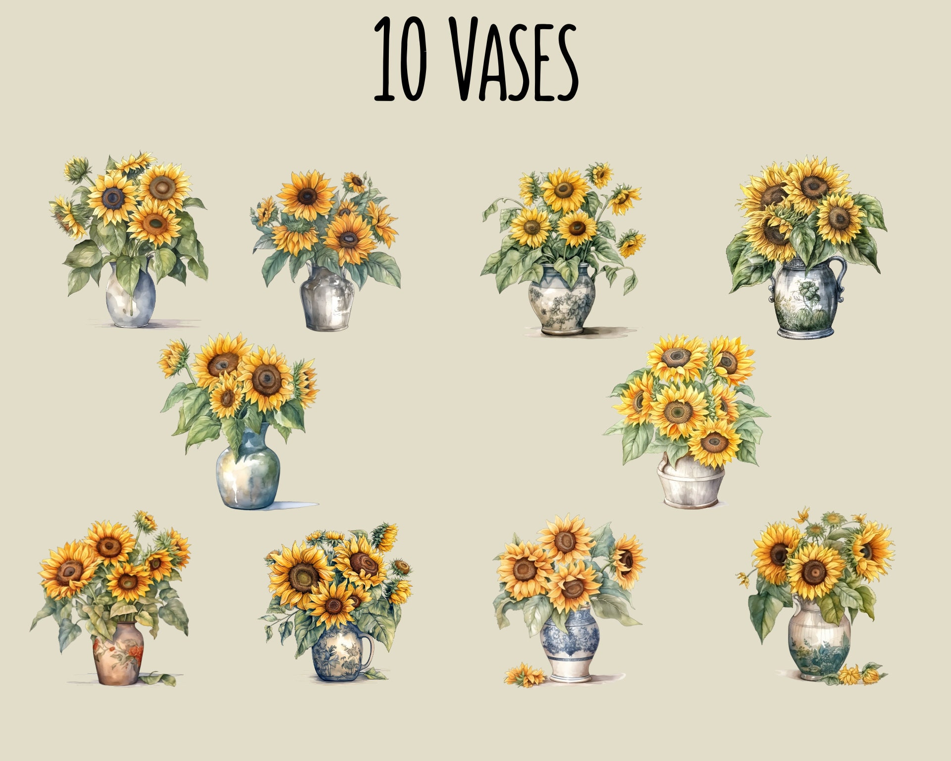 50 Sunflowers Clipart Bundle Watercolor Sunflower Transparent PNG Fall ...