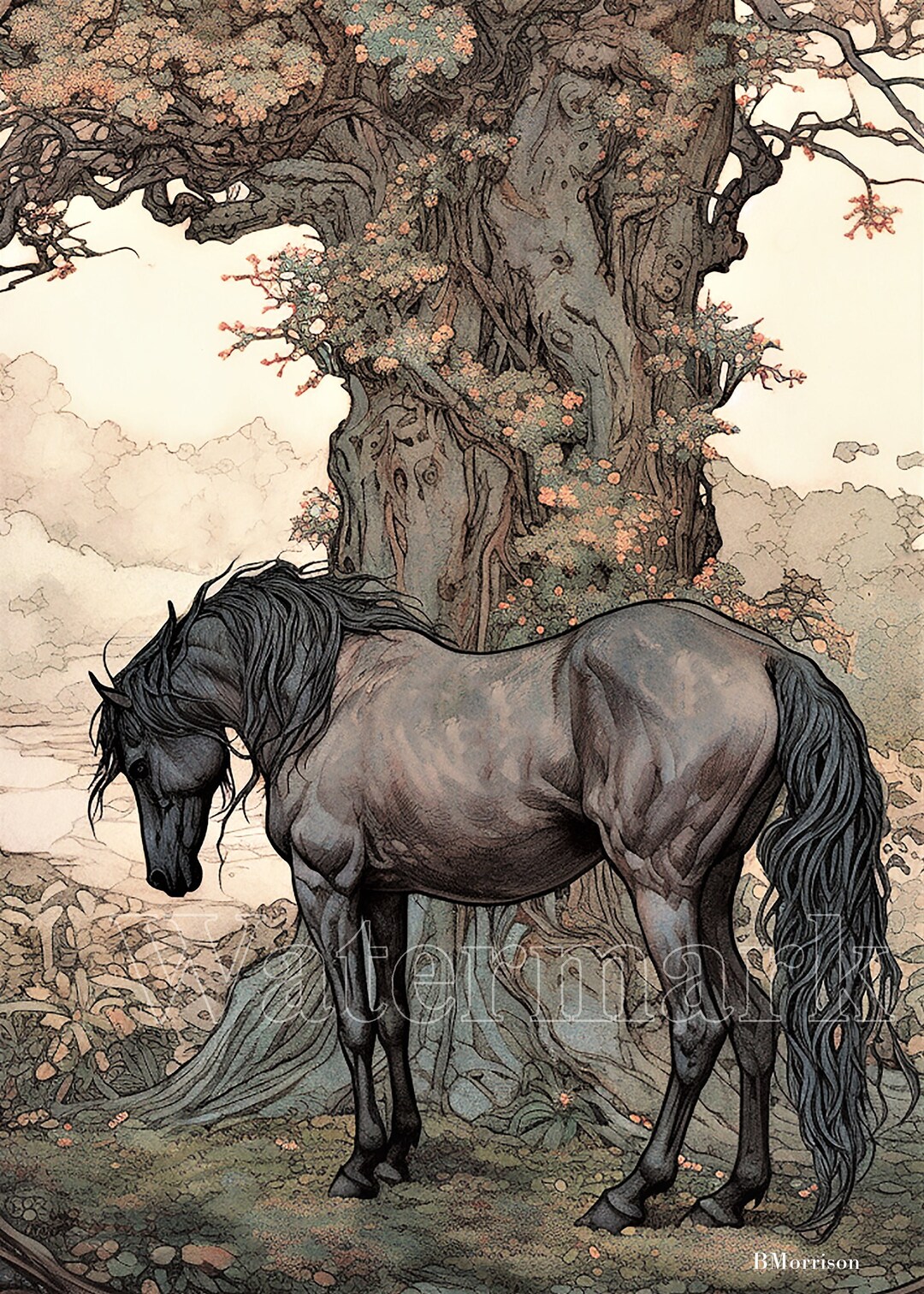 Horse Print 5 X 7-inch Art Card flat or a 10 X 14-inch-high - Etsy