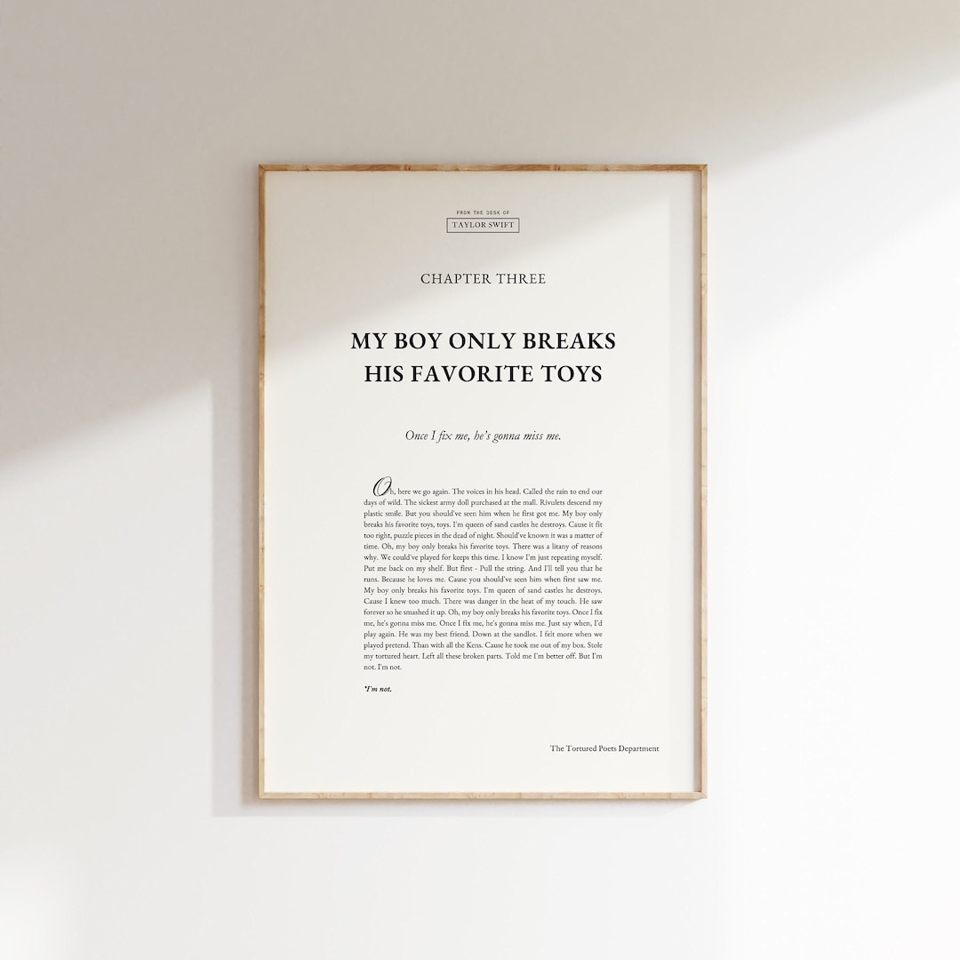 My Boy Only Breaks His Favorite Toys Lyrics Digital Print Tortured ...
