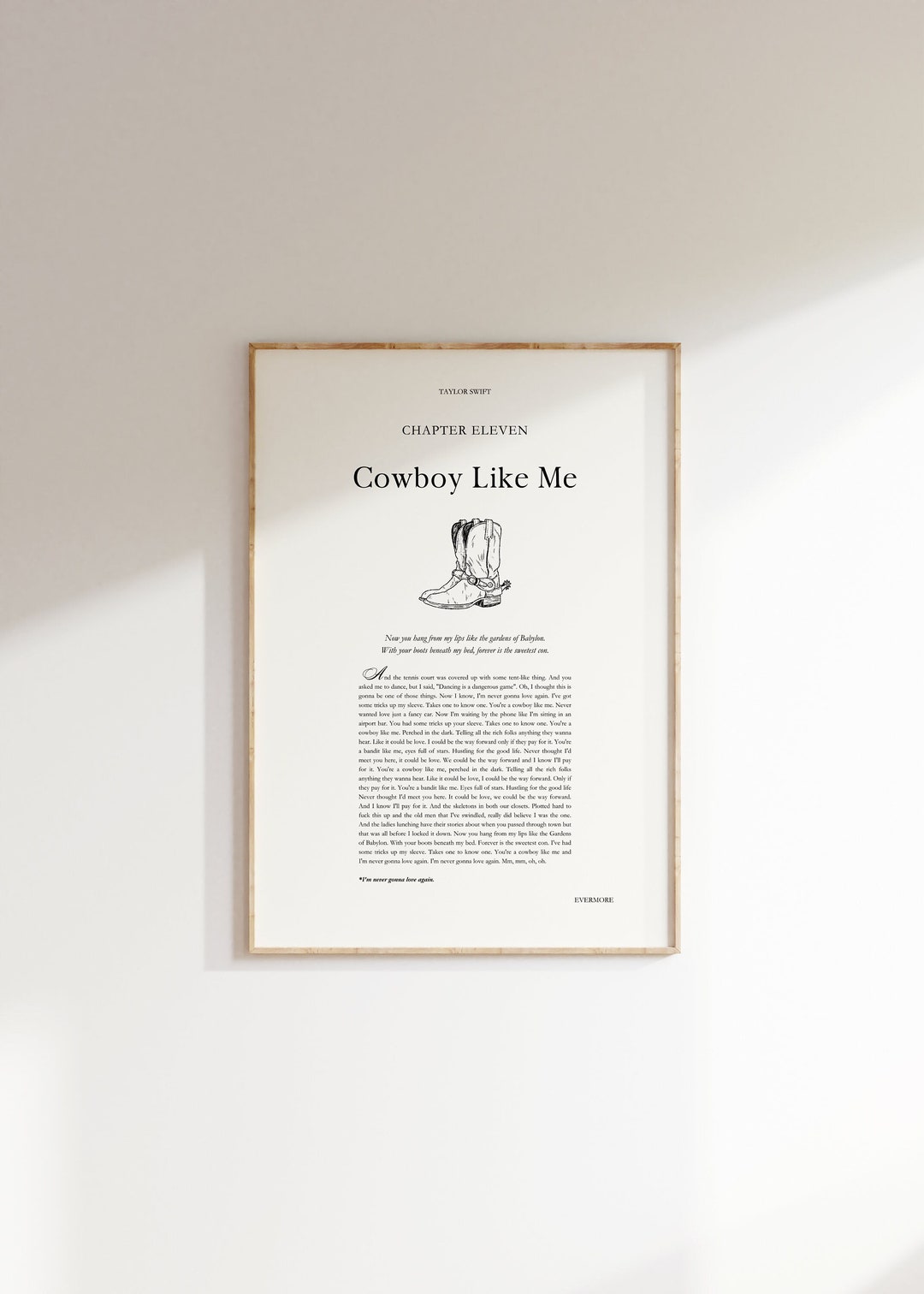 Cowboy Like Me Lyrics Digital Print Evermore by Taylor Swift Vintage ...