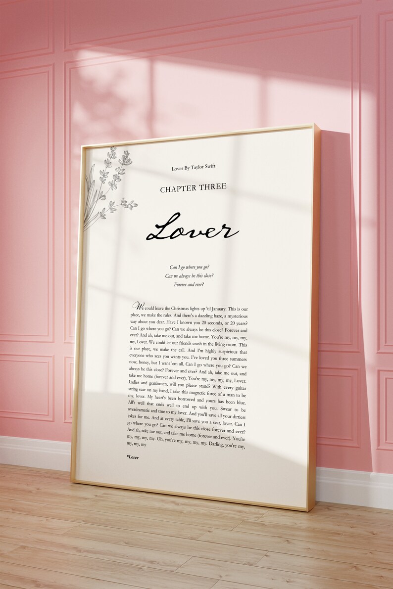 Lover Lyrics Digital Print Lover by Taylor Swift Vintage Minimalist ...