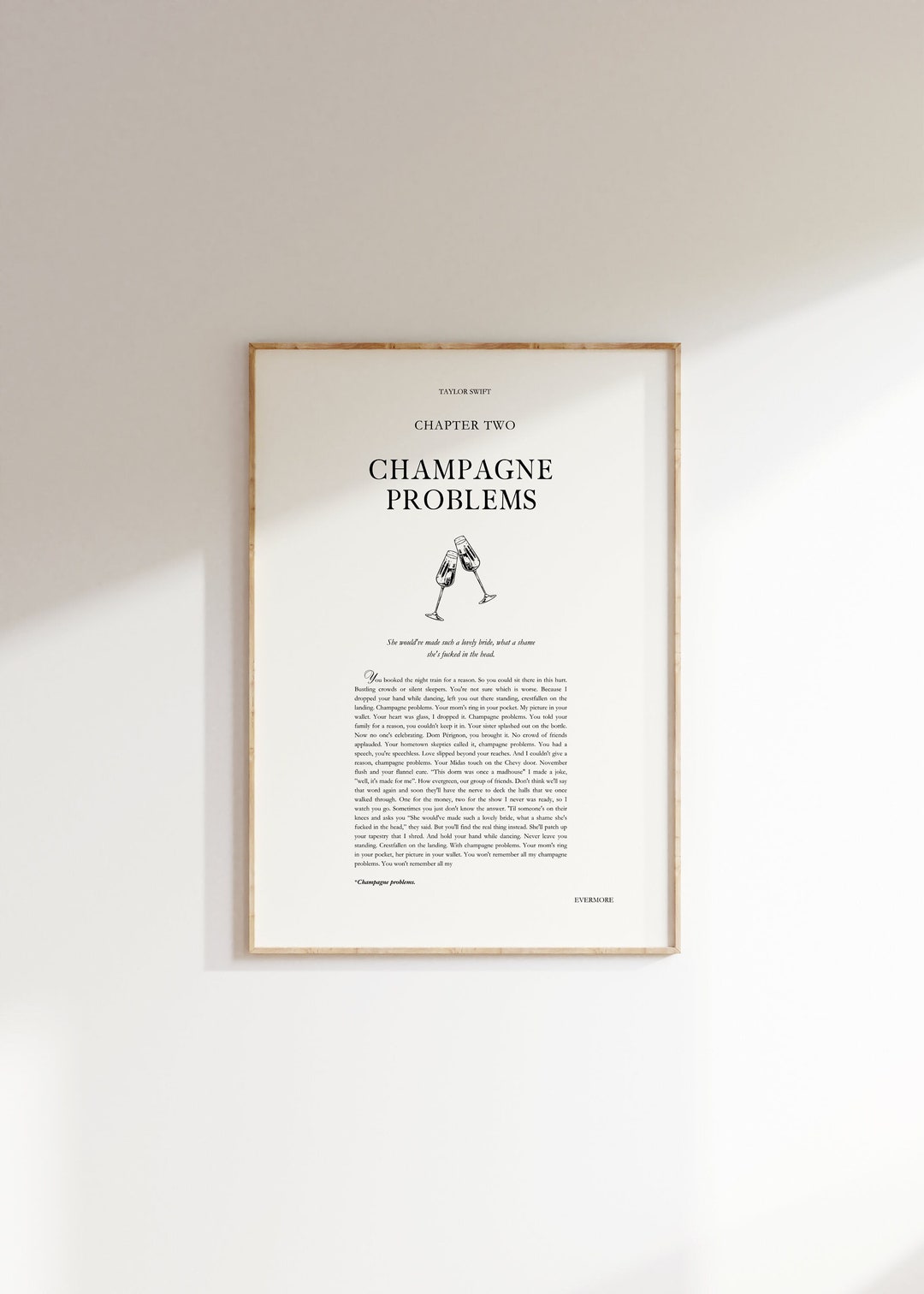 Champagne Problems Lyrics Digital Print Evermore by Taylor Swift ...
