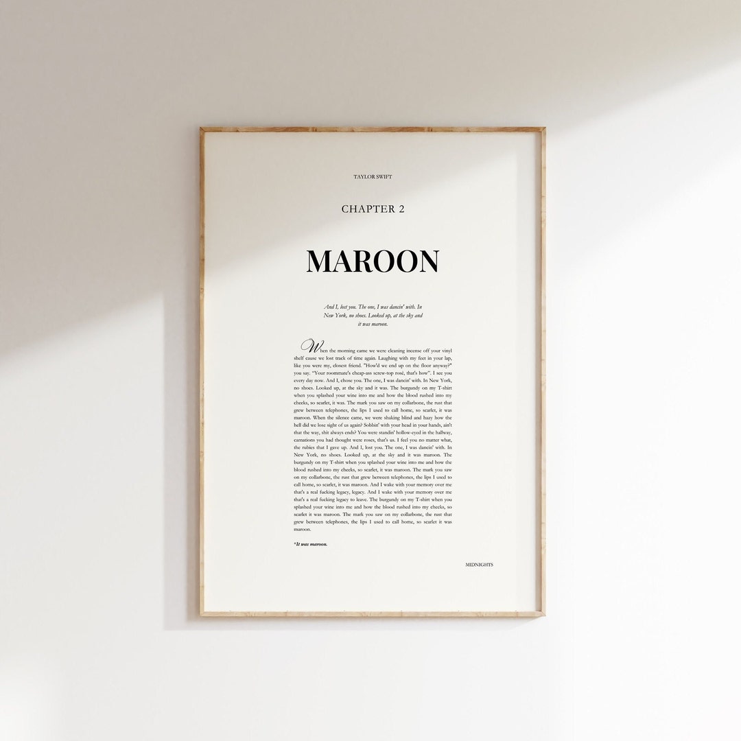 Maroon Lyrics Digital Print Midnights by Taylor Swift Vintage ...