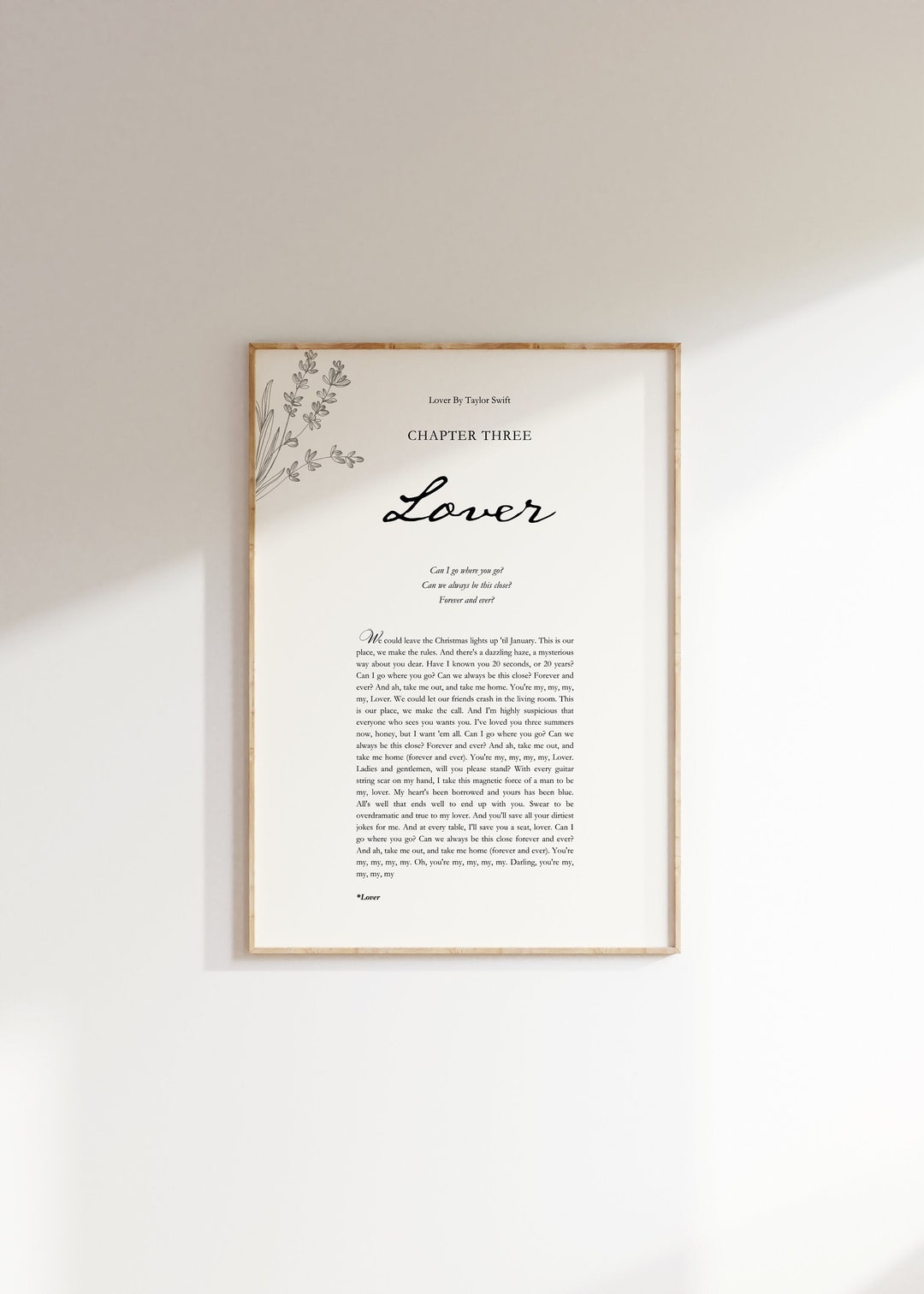 Lover Lyrics Digital Print Lover by Taylor Swift Vintage Minimalist ...