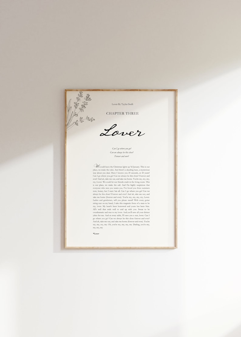 Lover Lyrics Digital Print Lover by Taylor Swift Vintage Minimalist ...