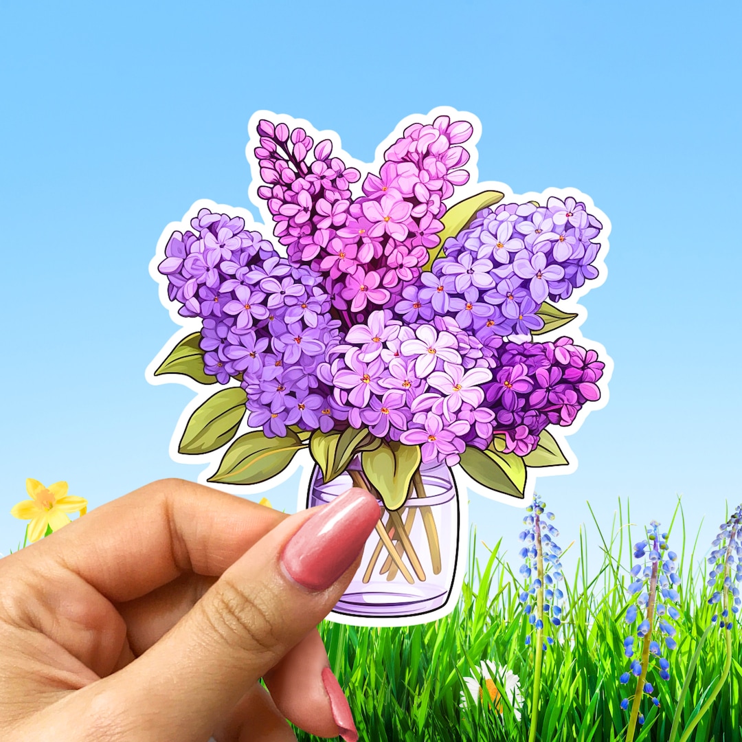 Lilacs in a Glass Vase Sticker - Lovely Gift for Mom, Mother's Day Gift ...