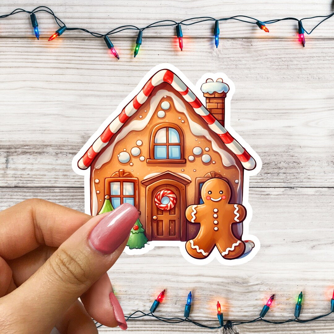 Gingerbread House With Gingerbread Man Sticker, Cute Christmas Decor ...