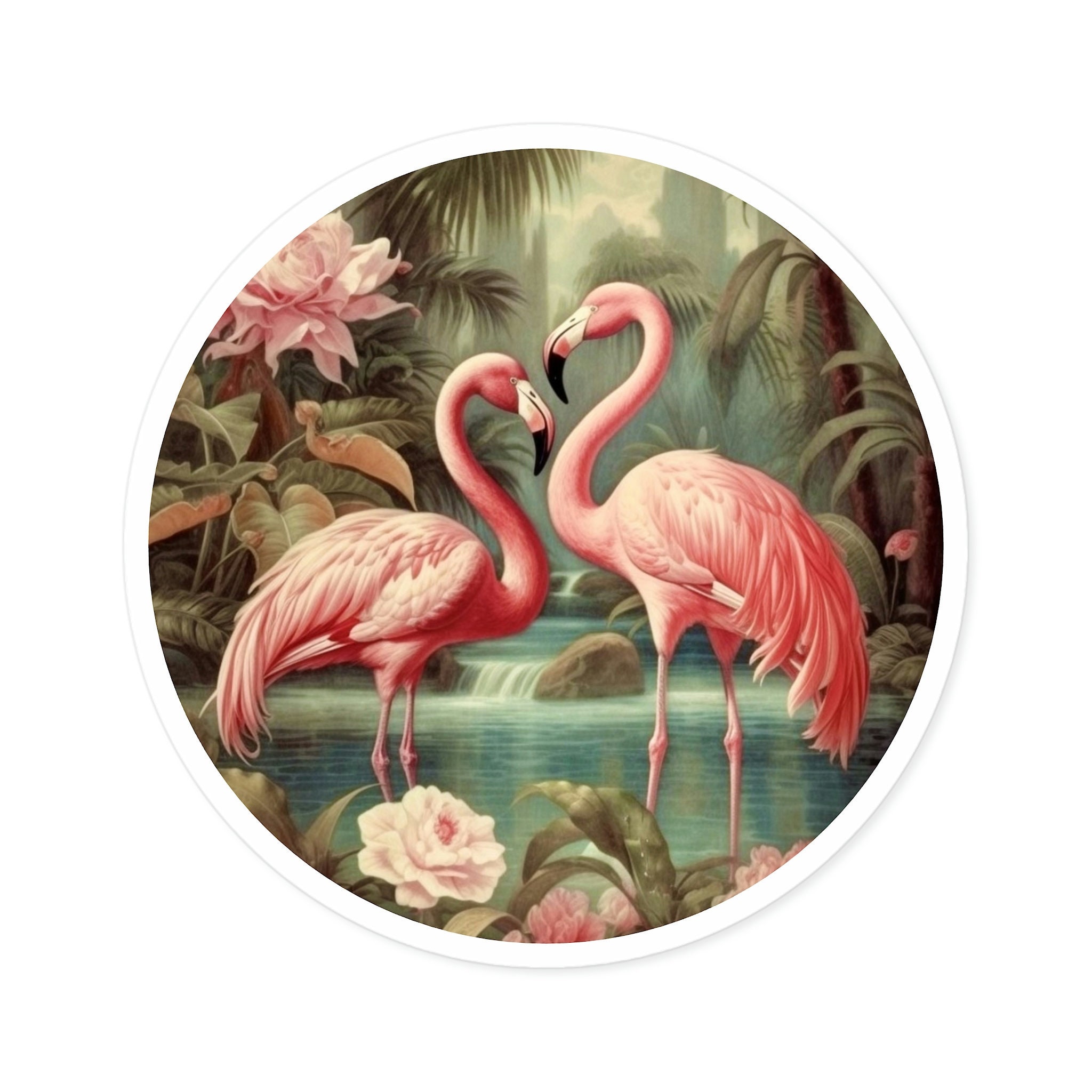 Flamingo Pair on Round Sticker - Perfect for Indoor or Outdoor Use ...