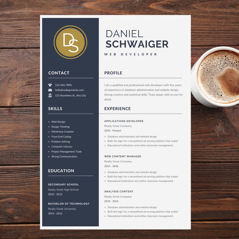 Gray and Gold Resume Template Curriculum Vitae Editable - Etsy
