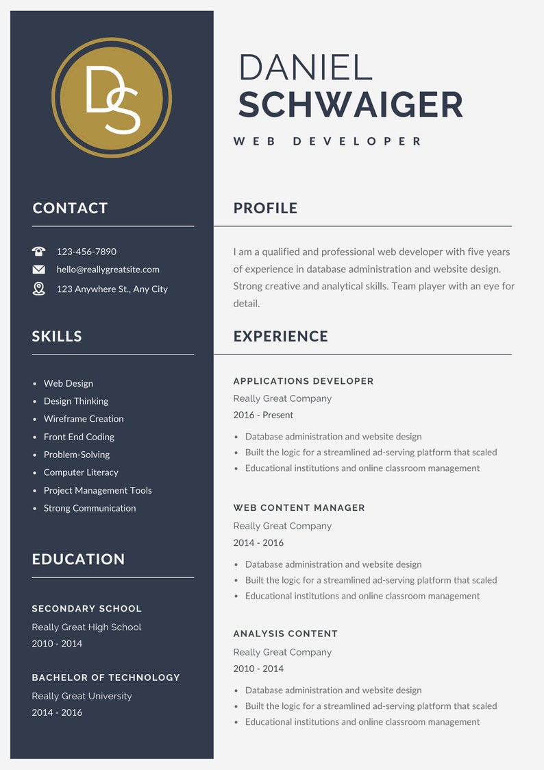 Gray and Gold Resume Template Curriculum Vitae Editable - Etsy