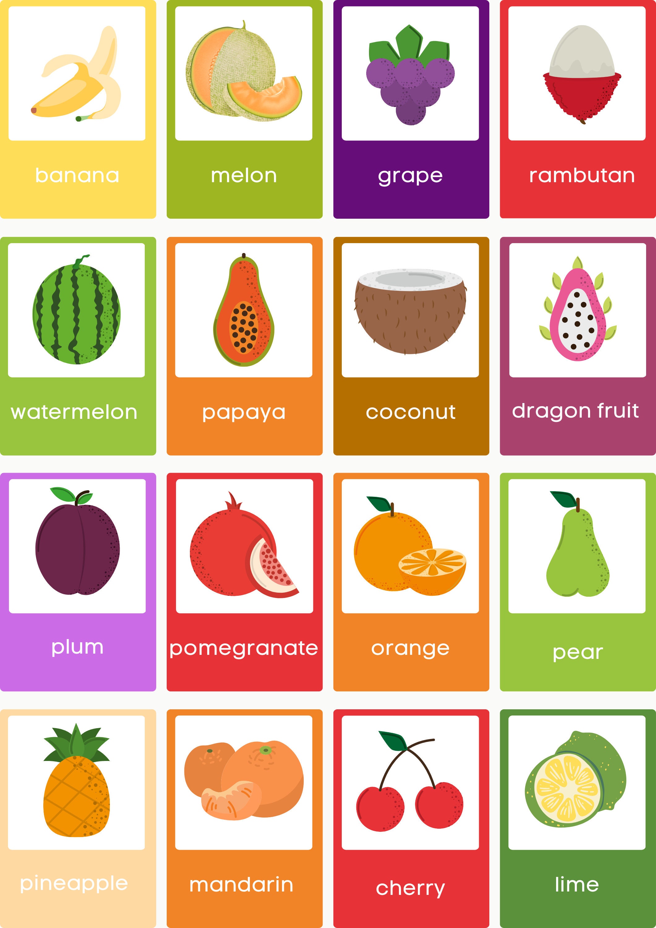 55 Fruit Vegetable Cards | Montessori Flashcards | Pre-school Cards ...