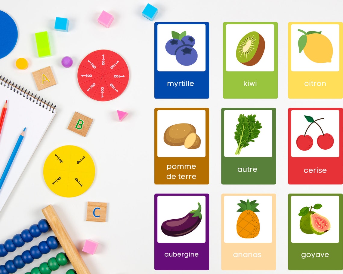 55 Fruit Vegetable Cards Montessori Flashcards Pre-school Cards ...