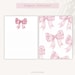 Pretty Pink Bow Paper Lined Note Bow Letter Writing Paper Watercolor ...