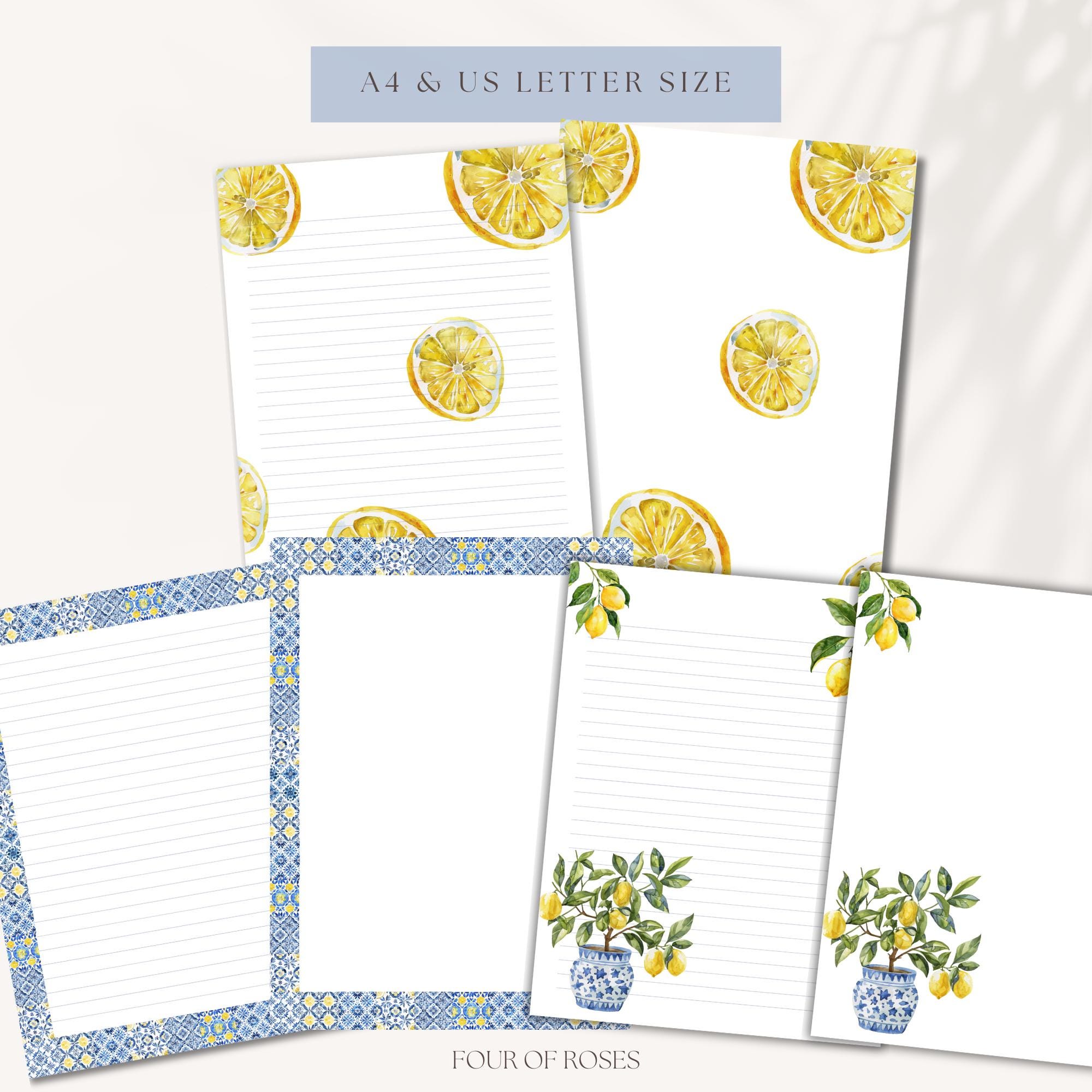 Summer Writing Paper Printable Lemon Letter Stationery Watercolor Paper ...