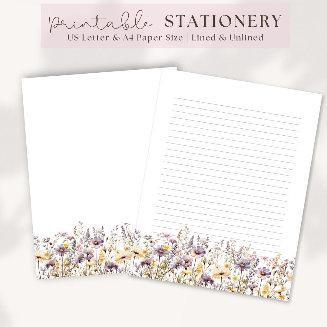 Printable Stationery Wildflower Paper Lined Note Floral Letter Writing ...