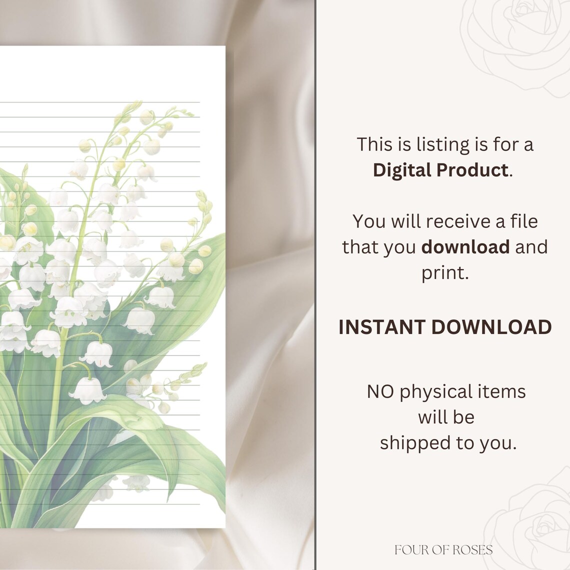 Lily of the Valley Stationery Writing Paper White Flower Letter Lined ...