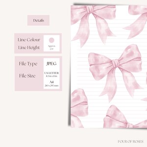 Pretty Pink Bow Paper Lined Note Bow Letter Writing Paper Watercolor ...