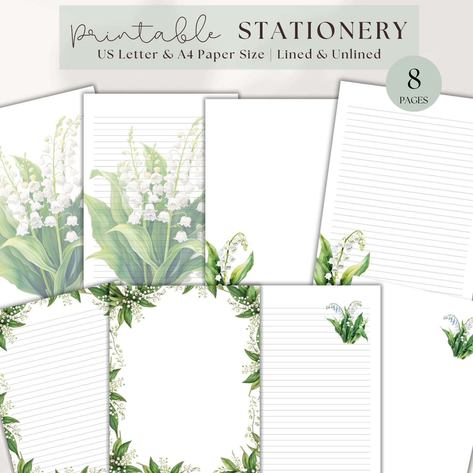 Lily of the Valley Stationery Writing Paper White Flower Letter Lined ...