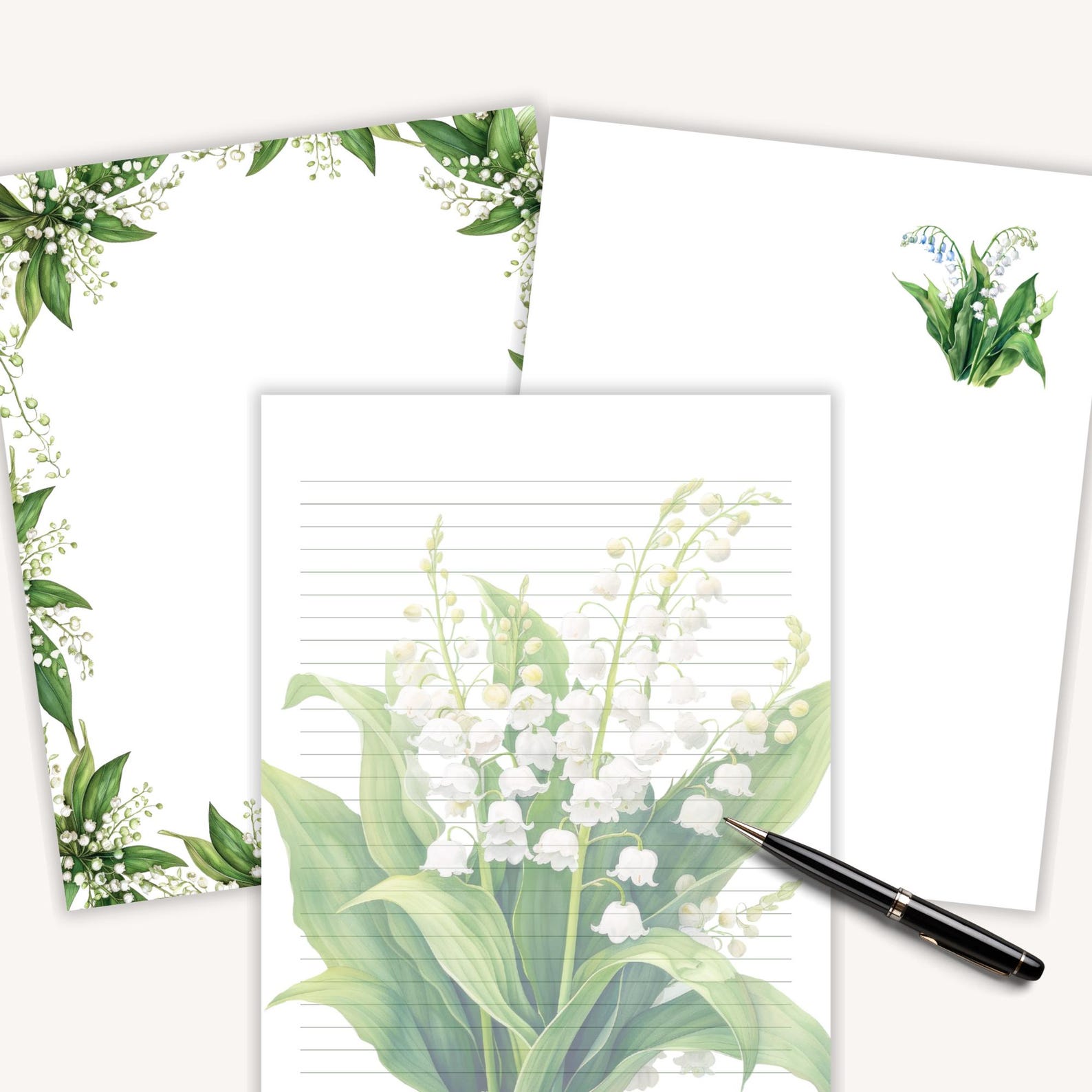 Lily of the Valley Stationery Writing Paper White Flower Letter Lined ...