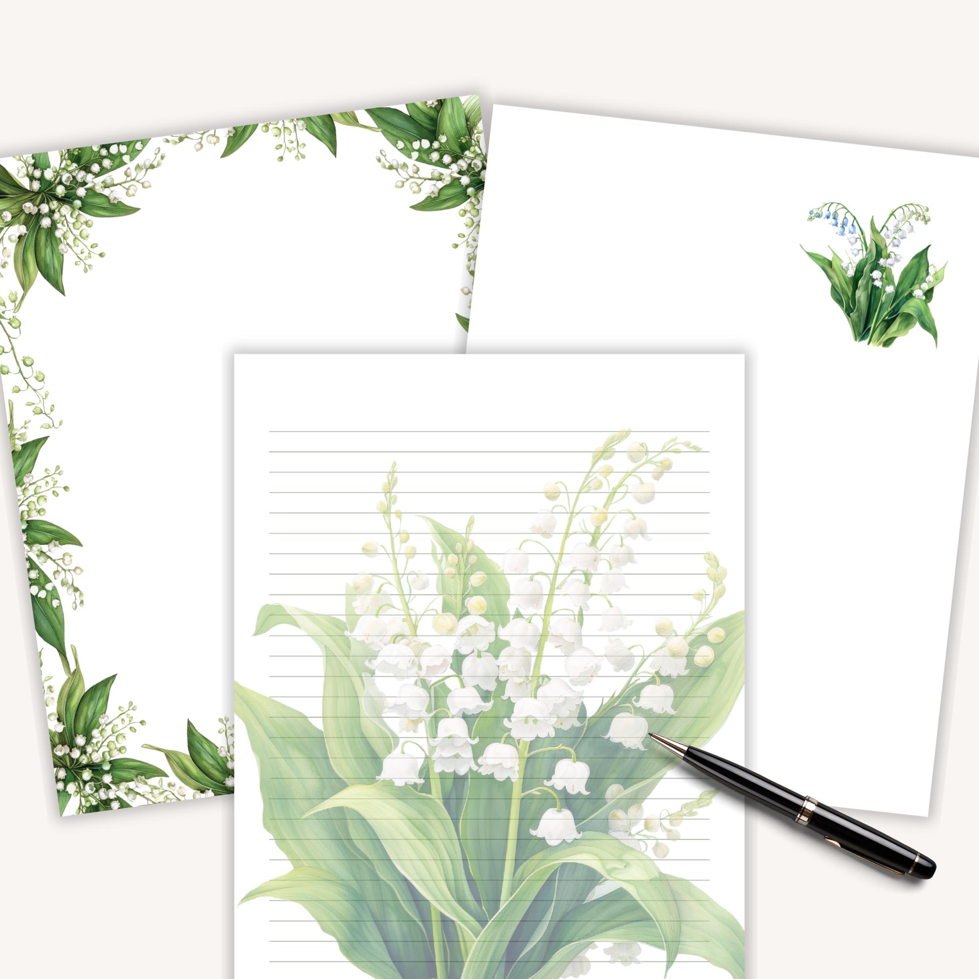 Lily of the Valley Stationery Writing Paper White Flower Letter Lined ...