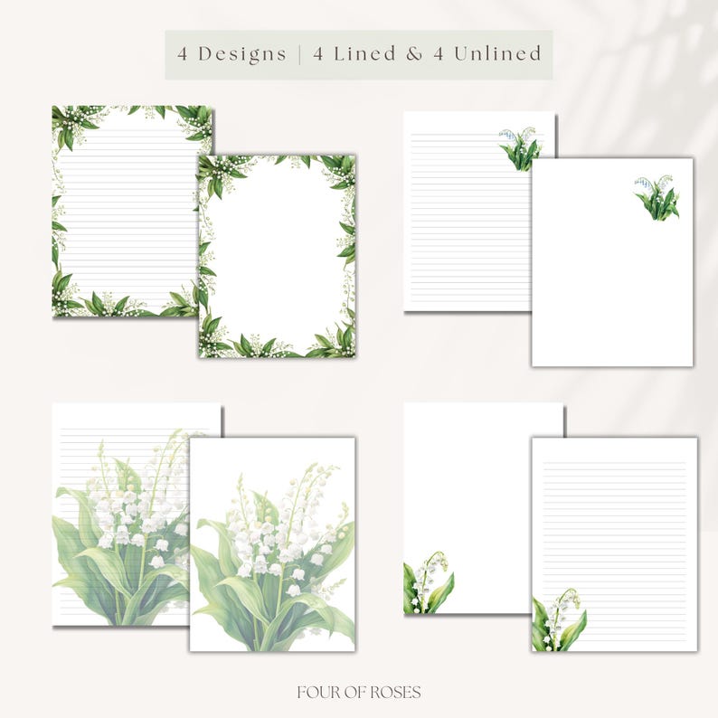 Lily of the Valley Stationery Writing Paper White Flower Letter Lined ...