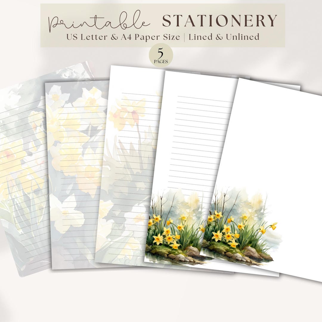 Daffodil Paper Writing Spring Yellow Stationery Flower Note Unlined ...