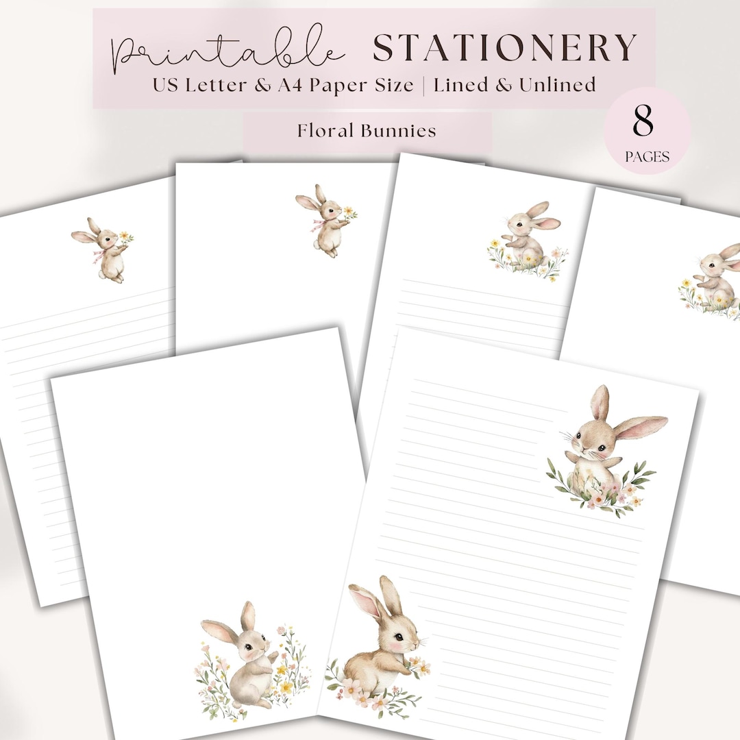 Bunny Easter Writing Paper Stationery Note Lined Bunny Floral Paper ...