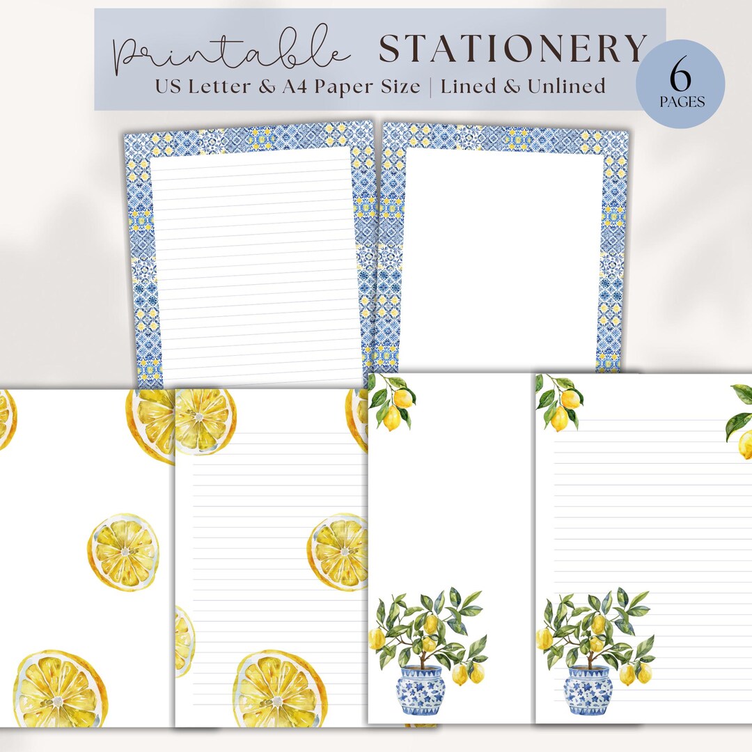 Summer Writing Paper Printable Lemon Letter Stationery Watercolor Paper ...