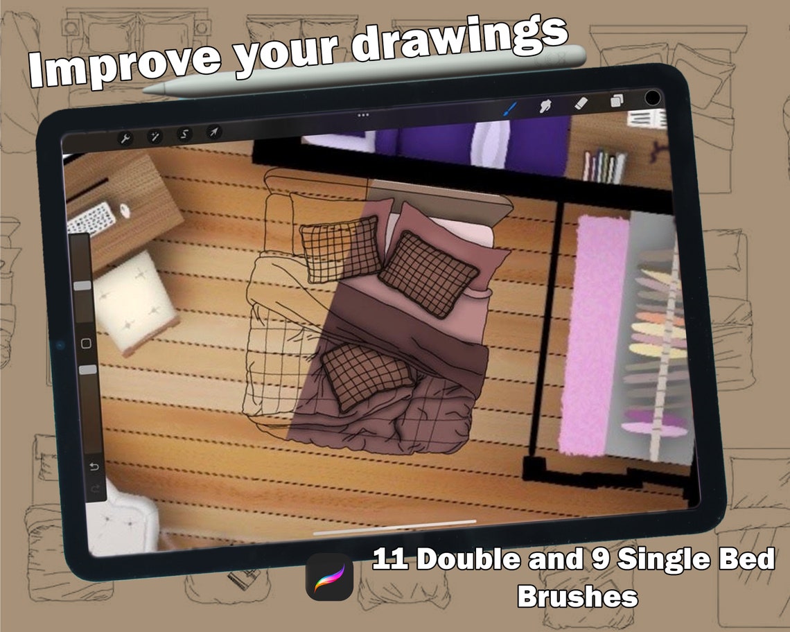 20 Bed Brushes for Interior Design Plans - Digital Brush Set for ...