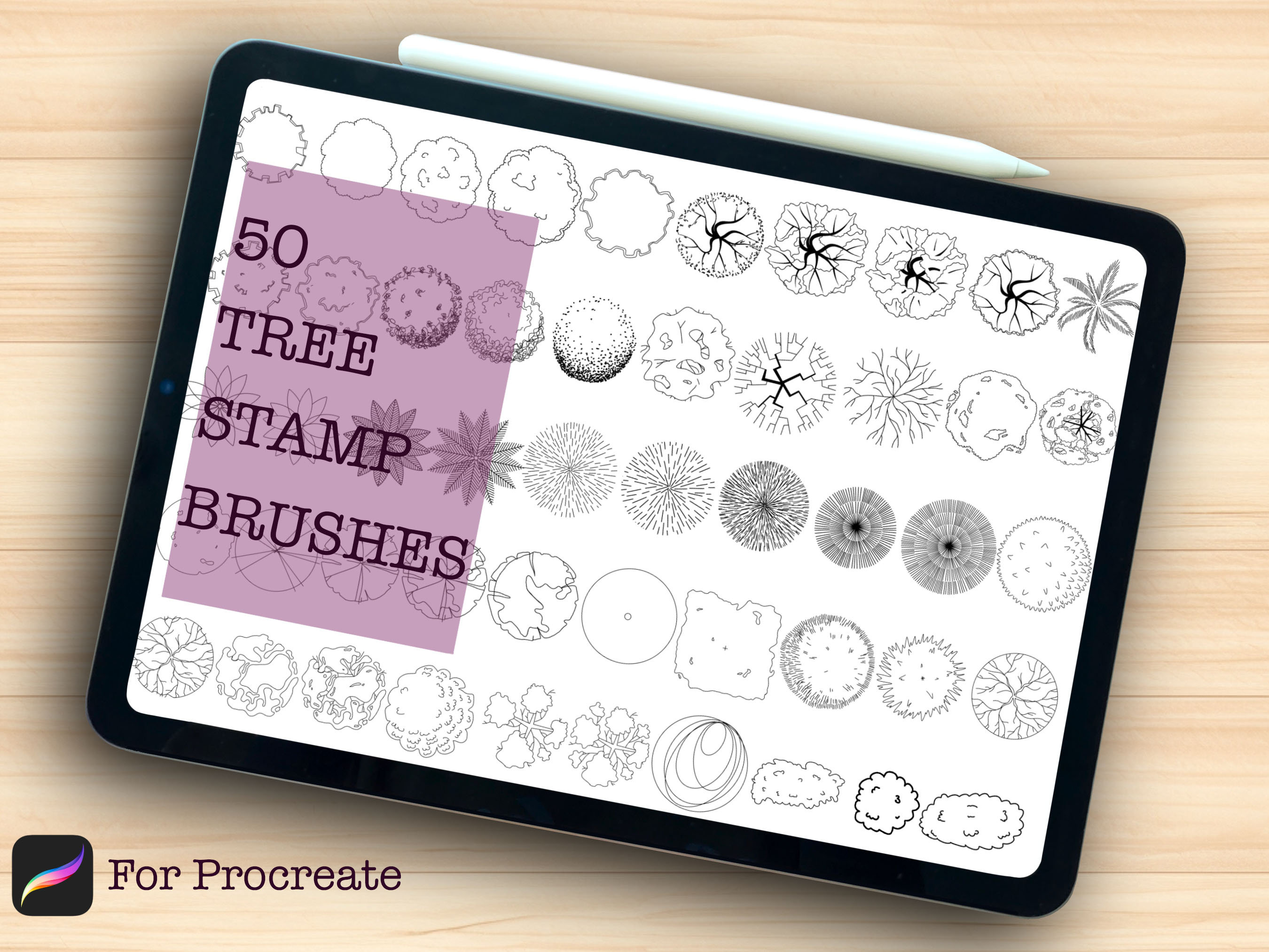 50 Tree Brushes for Architectural Plans - Digital Brush Set for ...