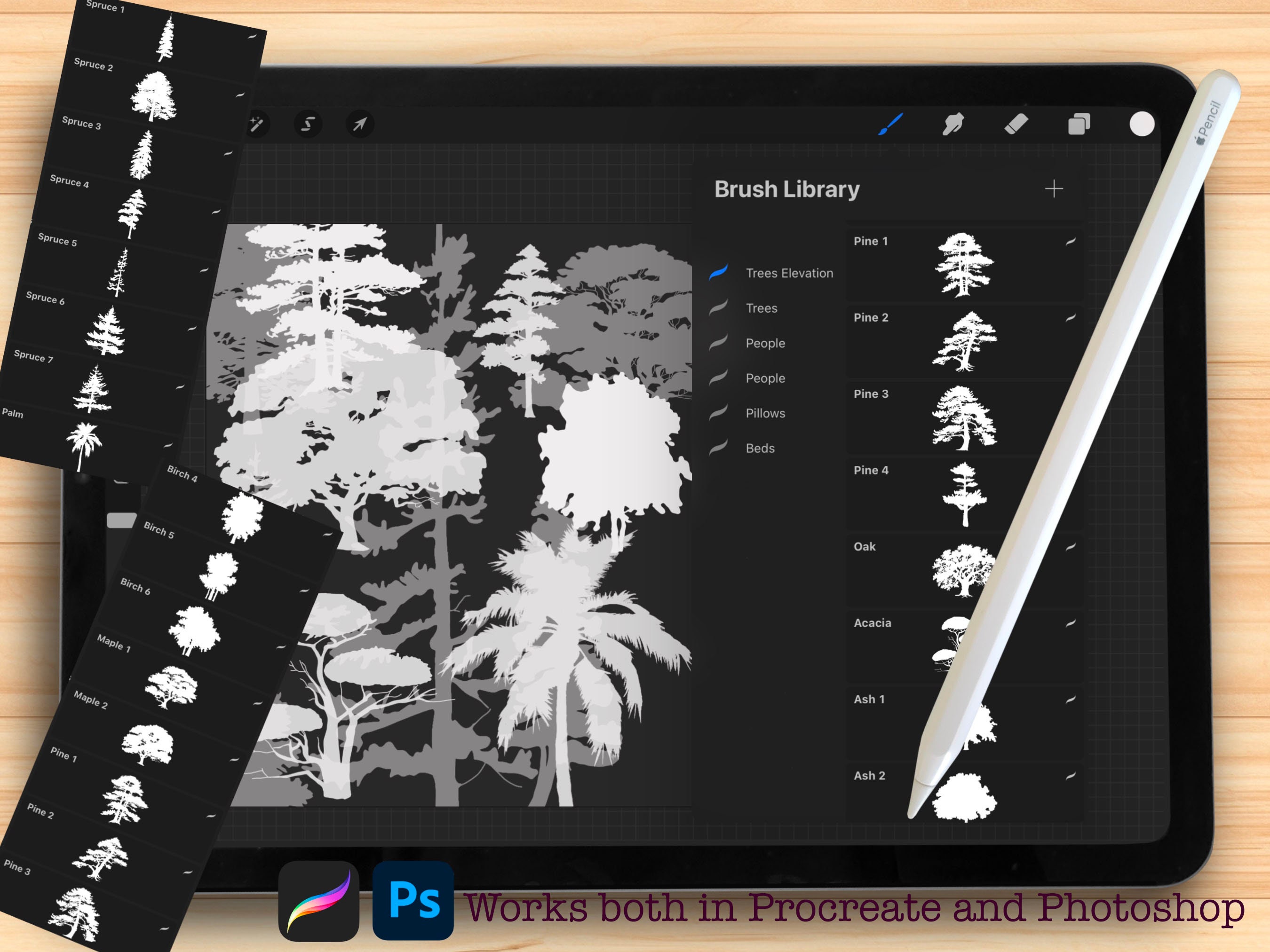 25 Tree Silhouette Brushes for Architectural Design - Digital Brush Set ...